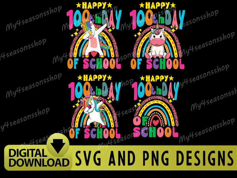 100 Days of School Rainbow Unicorn Bundle Design for Girls - Etsy
