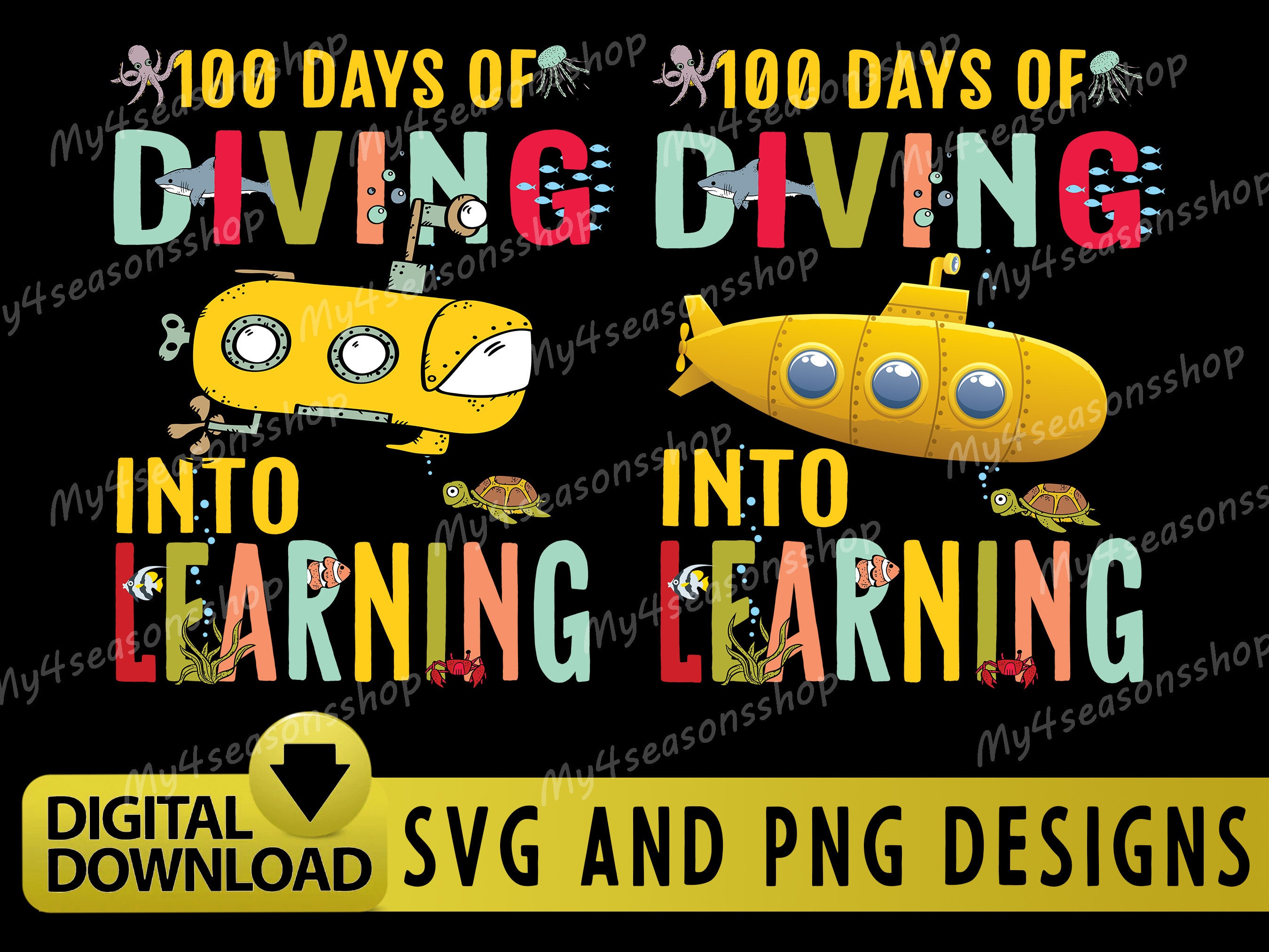 100 Days of School SVG,100 Days Diving Into Learning Submarine Svg,100 ...