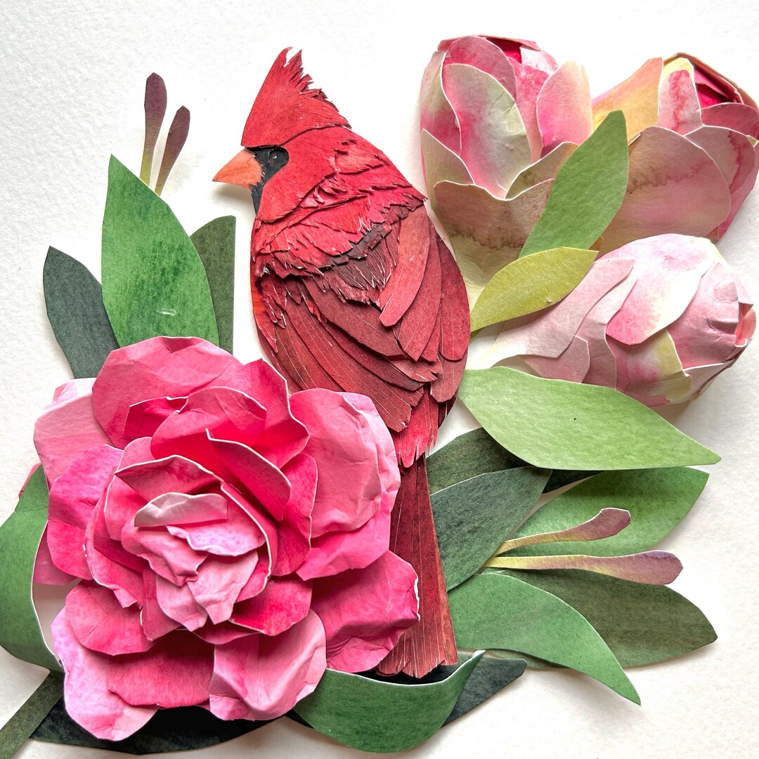 Original Framed Paper Cardinal /original Bird Art - Etsy