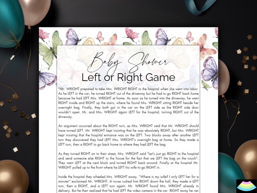 Left or Right Baby Shower Game: Printable Story Template (digital ...