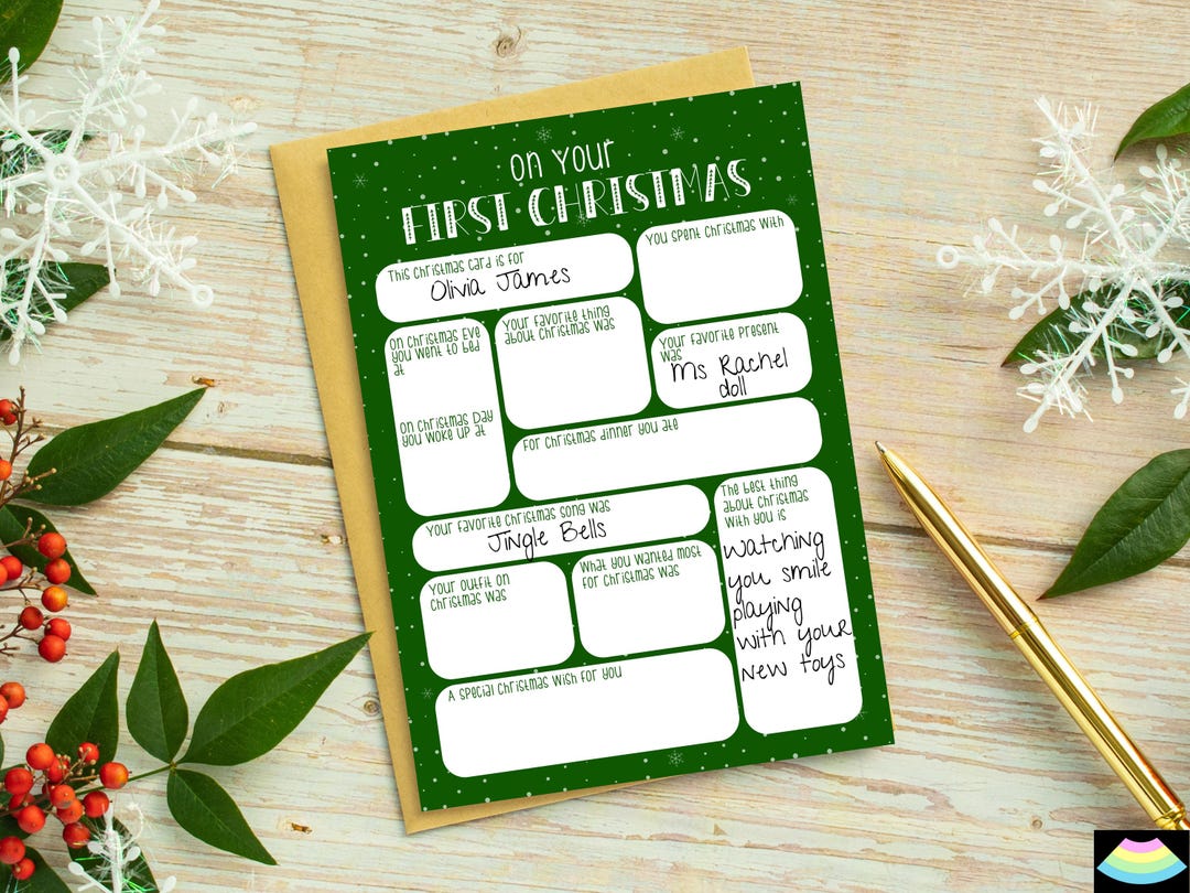 Printable Baby's First Christmas Card Personalized DIY Keepsake Cute ...
