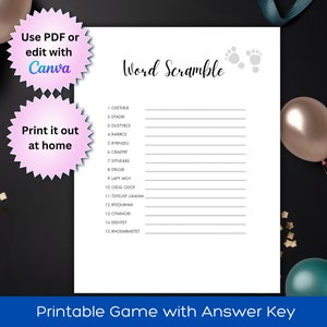 Baby Word Scramble for Baby Shower Game or Gender Reveal, Printable ...