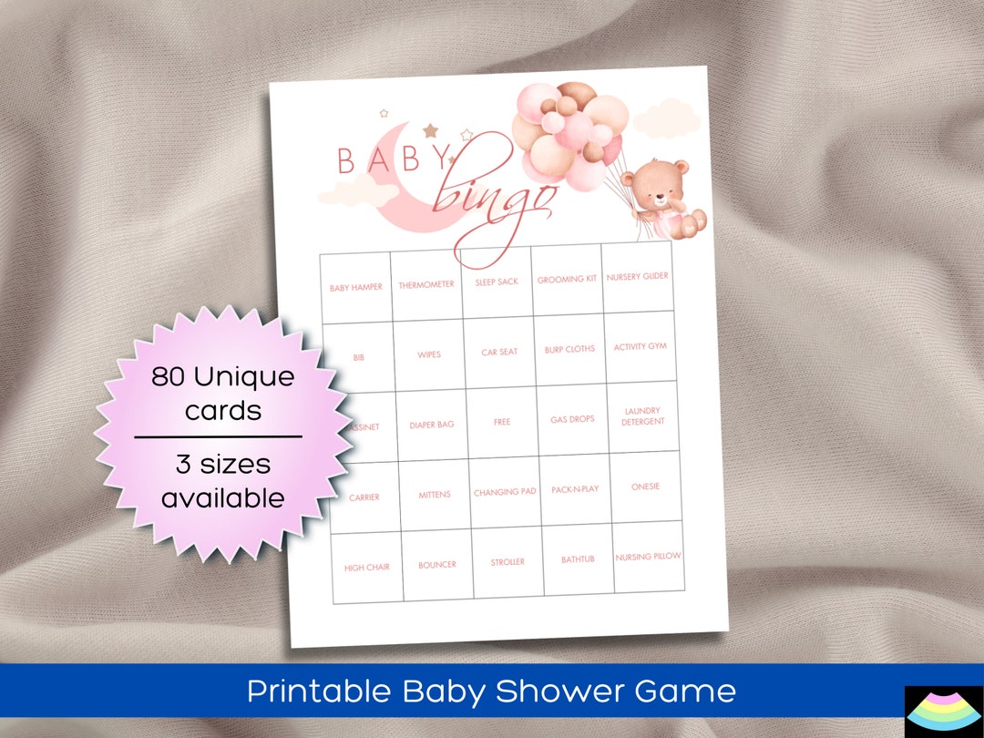 80 Teddy Bear Baby Shower Bingo Cards | Baby Bingo Prefilled Cards for ...