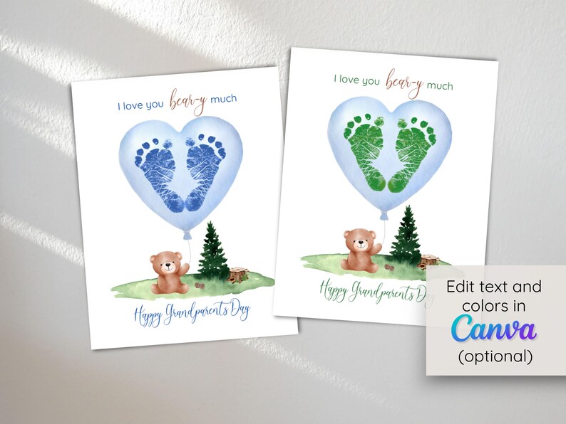 Grandparents Day Footprint Art: Teddy Bear Gift for Grandpa (canva ...