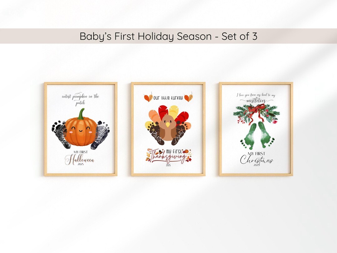 Baby's First Holiday Season Prints, Set of 3, Halloween, Thanksgiving ...