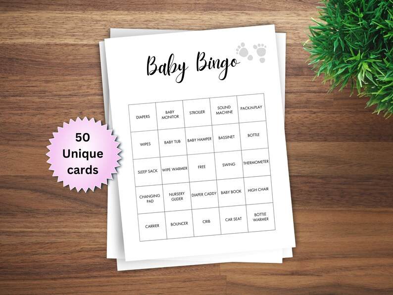 50 Baby Bingo Cards, Printable Prefilled Baby Shower Bingo Cards ...