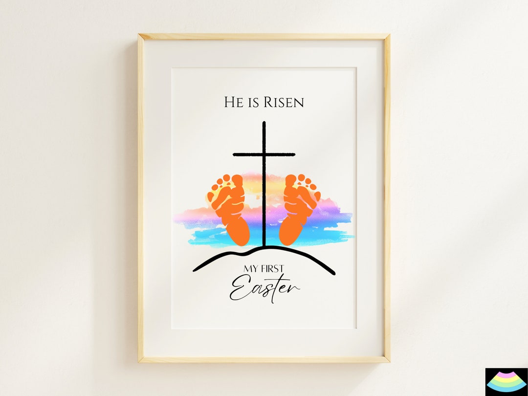 He is Risen Printable Easter Arts and Craft Keepsake Gift for Kids, My First Easter Footprint ...