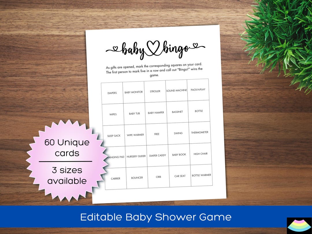60 Printable Baby Shower Bingo Prefilled Cards | Baby Bingo Prefilled ...