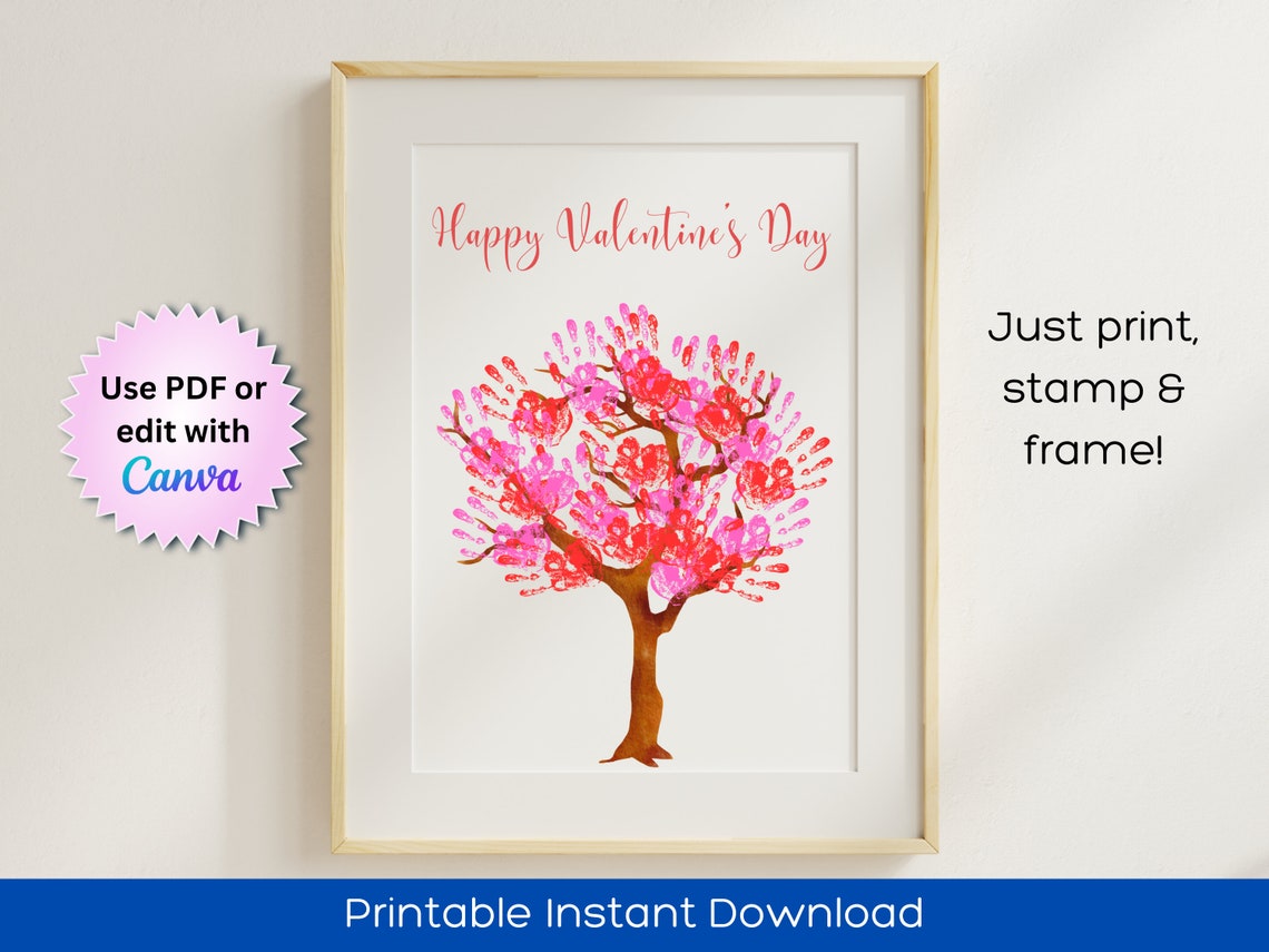 Valentines Day Handprint Art Craft for Kids, DIY Printable Activity ...