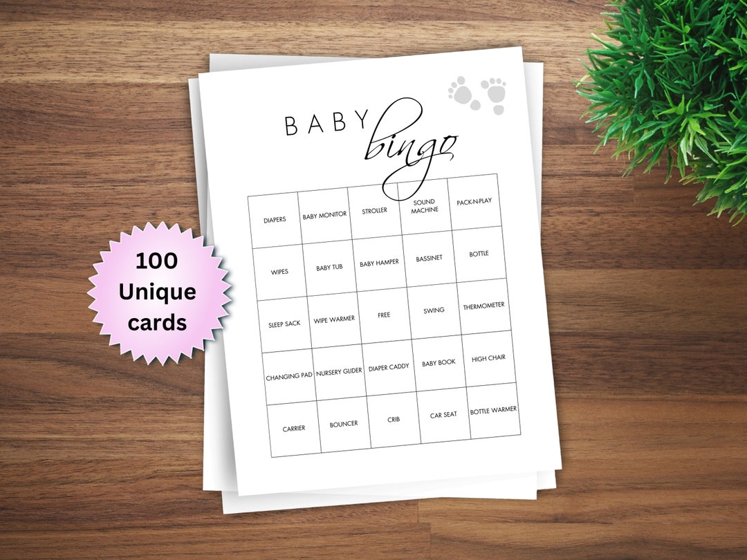 100 Baby Shower Bingo Printable Game Cards, Baby Bingo Game for Baby ...