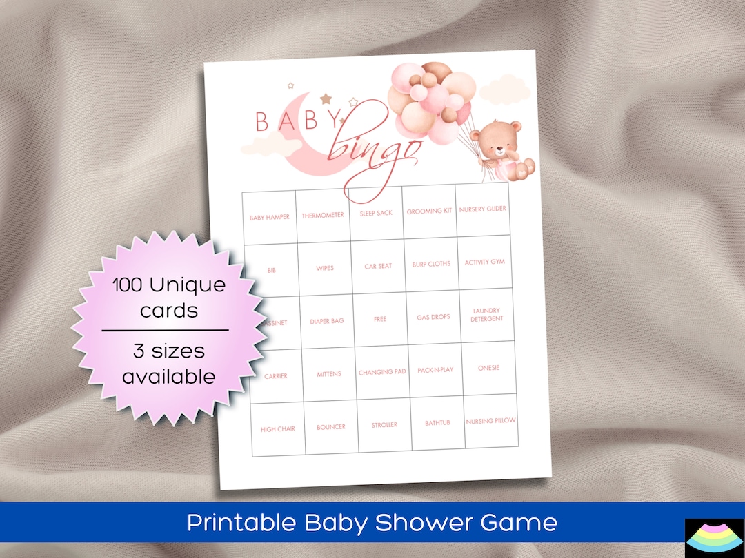 100 Bear Baby Shower Bingo Game Cards, Prefilled Baby Shower Bingo ...