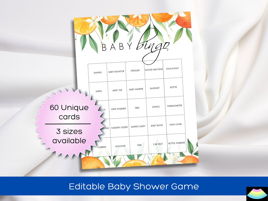 A Little Cutie Printable Baby Shower Bingo Game - 60 Cards | Citrus ...