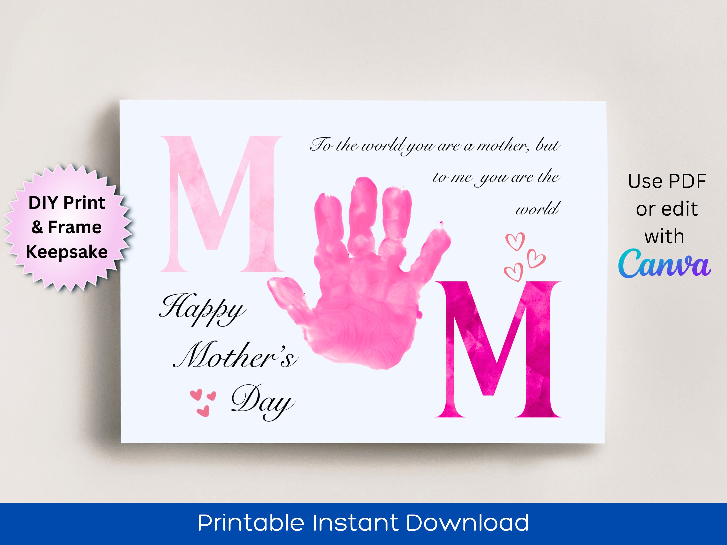 Printable Mother's Day Handprint Arts and Craft Keepsake, Preschool ...