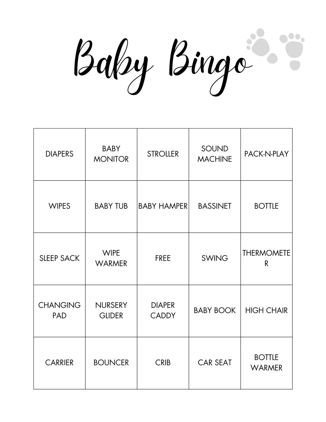 50 Baby Bingo Cards, Printable Prefilled Baby Shower Bingo Cards ...