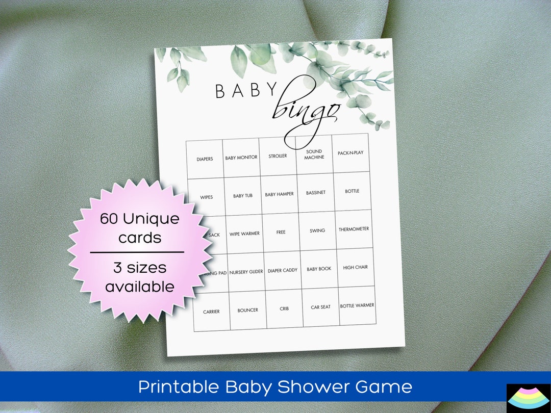 60 Prefilled Baby Shower Bingo Cards Printable, Baby Bingo Game for ...