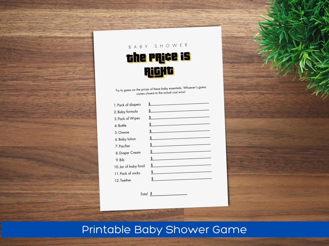 Printable the Price is Right Baby Shower Game, Guess the Price Game for ...