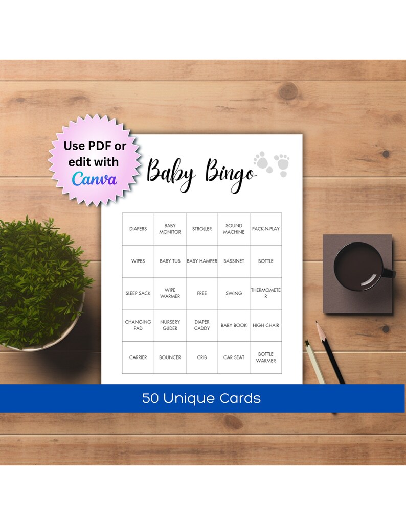 50 Baby Bingo Cards, Printable Prefilled Baby Shower Bingo Cards ...