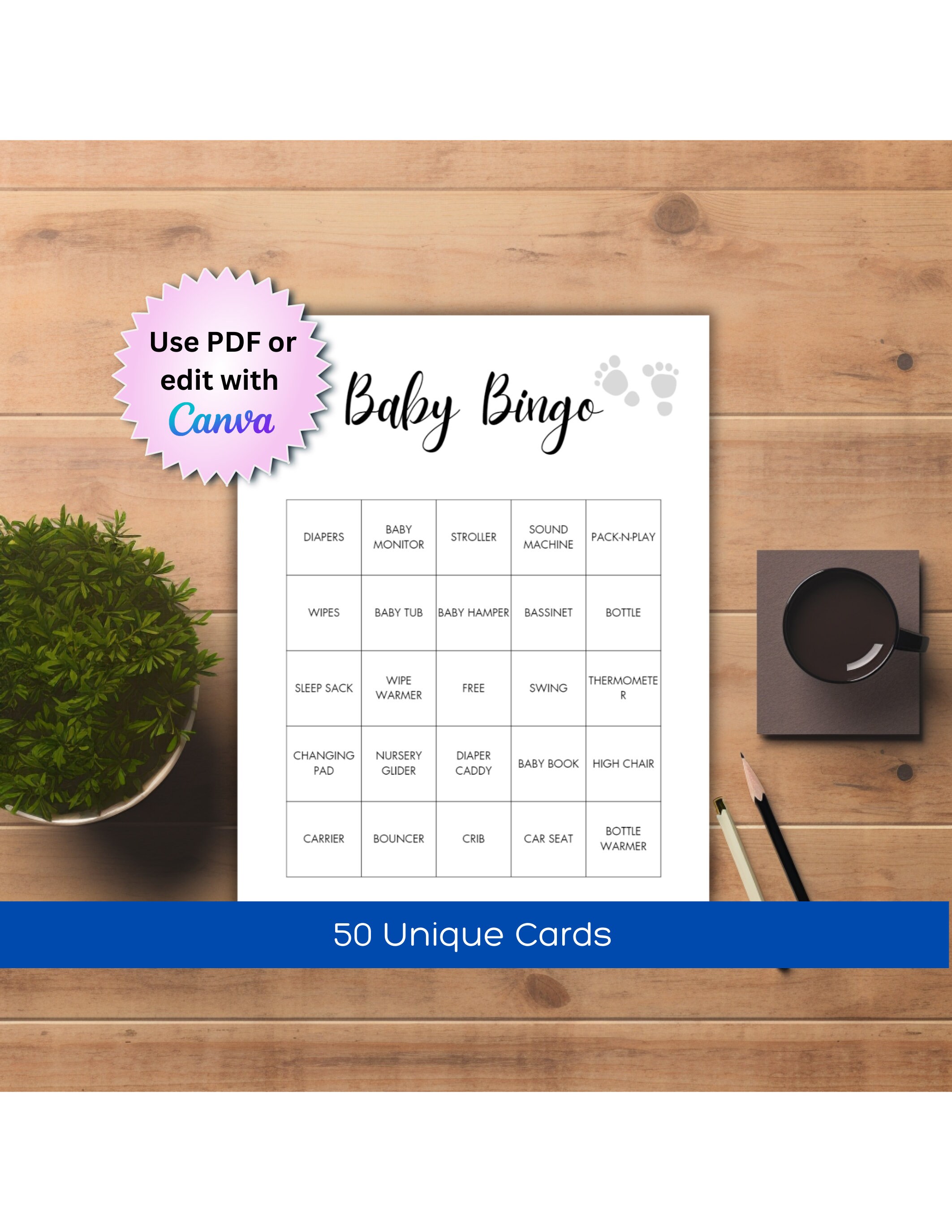 50 Baby Bingo Cards, Printable Prefilled Baby Shower Bingo Cards ...