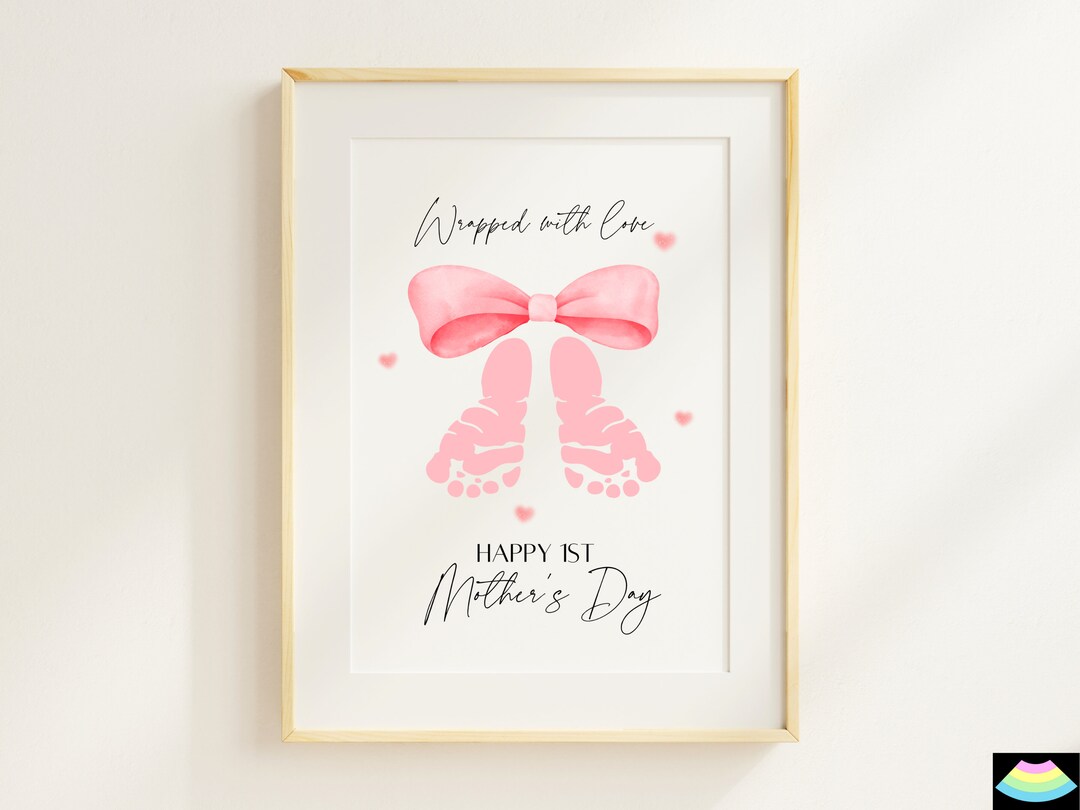 1st Mothers Day Baby Footprint Art Keepsake Bow, First Mothers Day Gift ...