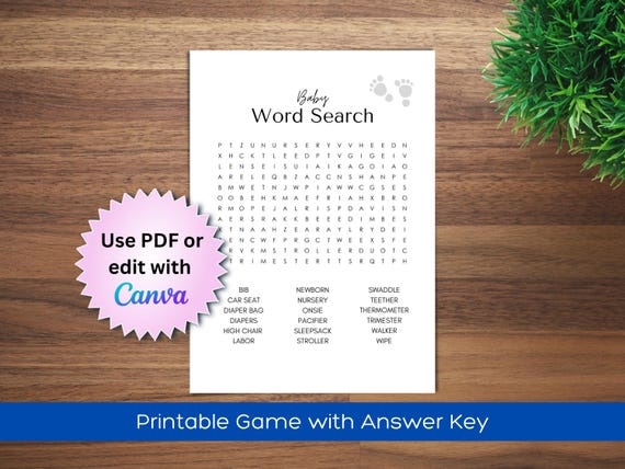 Baby Shower Word Search With Answer Key Baby Shower Game Gifts Baby