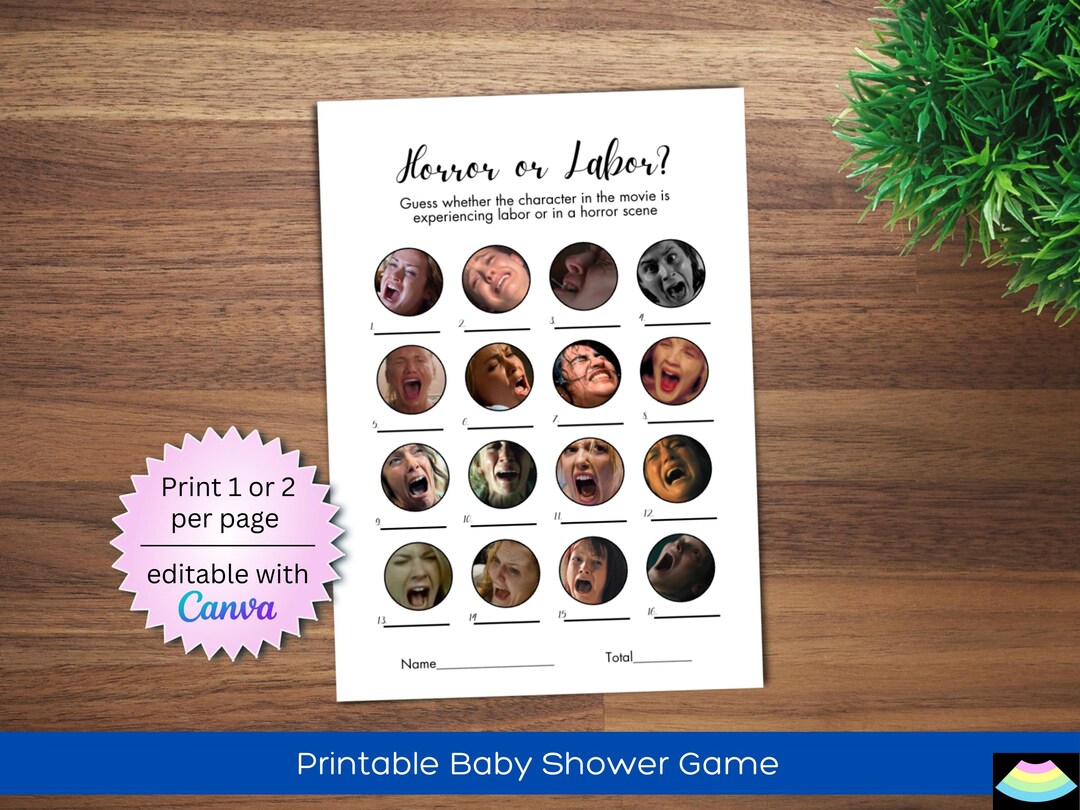Printable Labor or Horror Game for Baby Shower or Gender Reveal, Horror ...