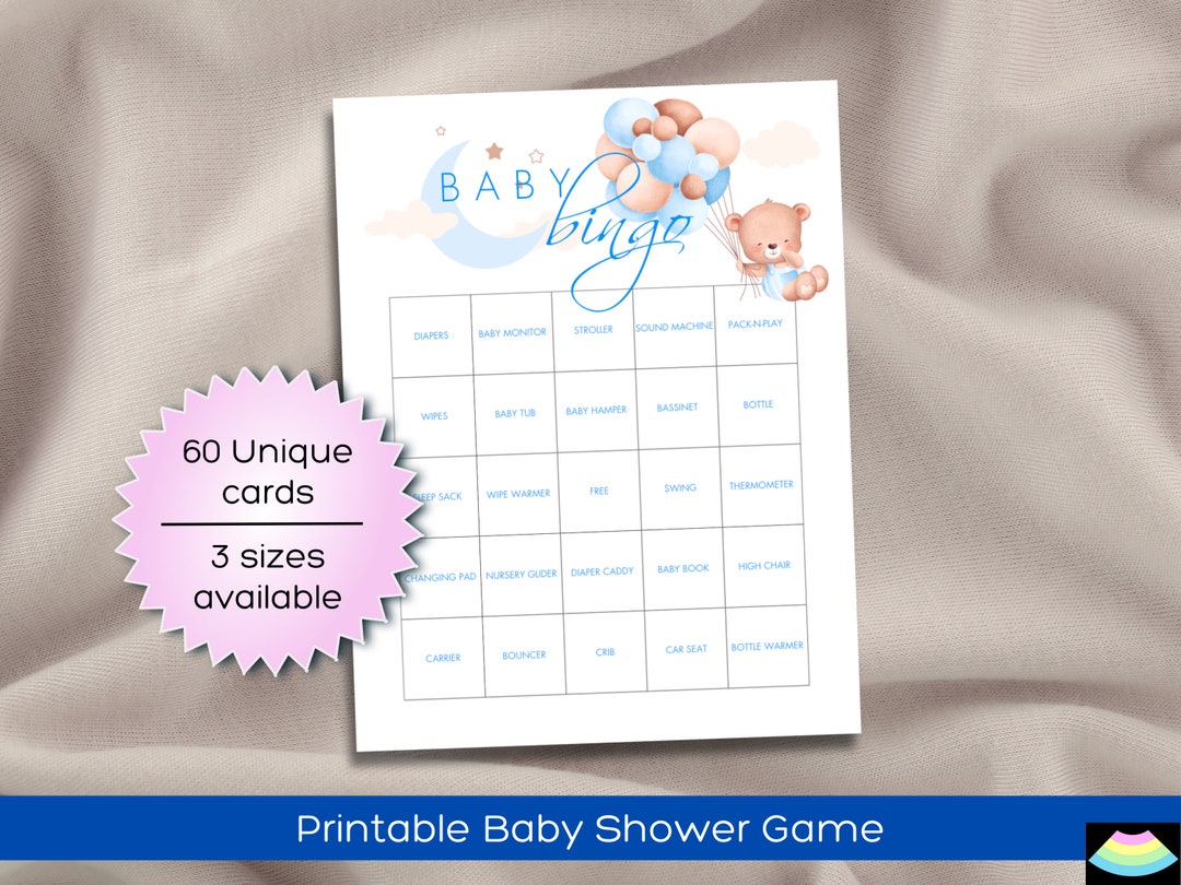 60 Teddy Bear Baby Shower Bingo Cards | Baby Bingo Prefilled Cards for ...