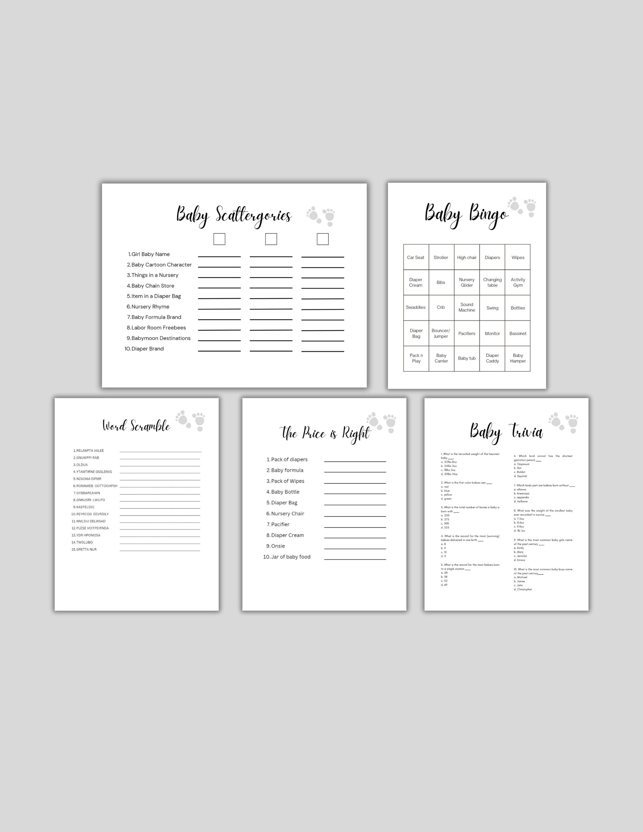 Baby Shower Game Bundle 5 Games Includes Baby - Etsy