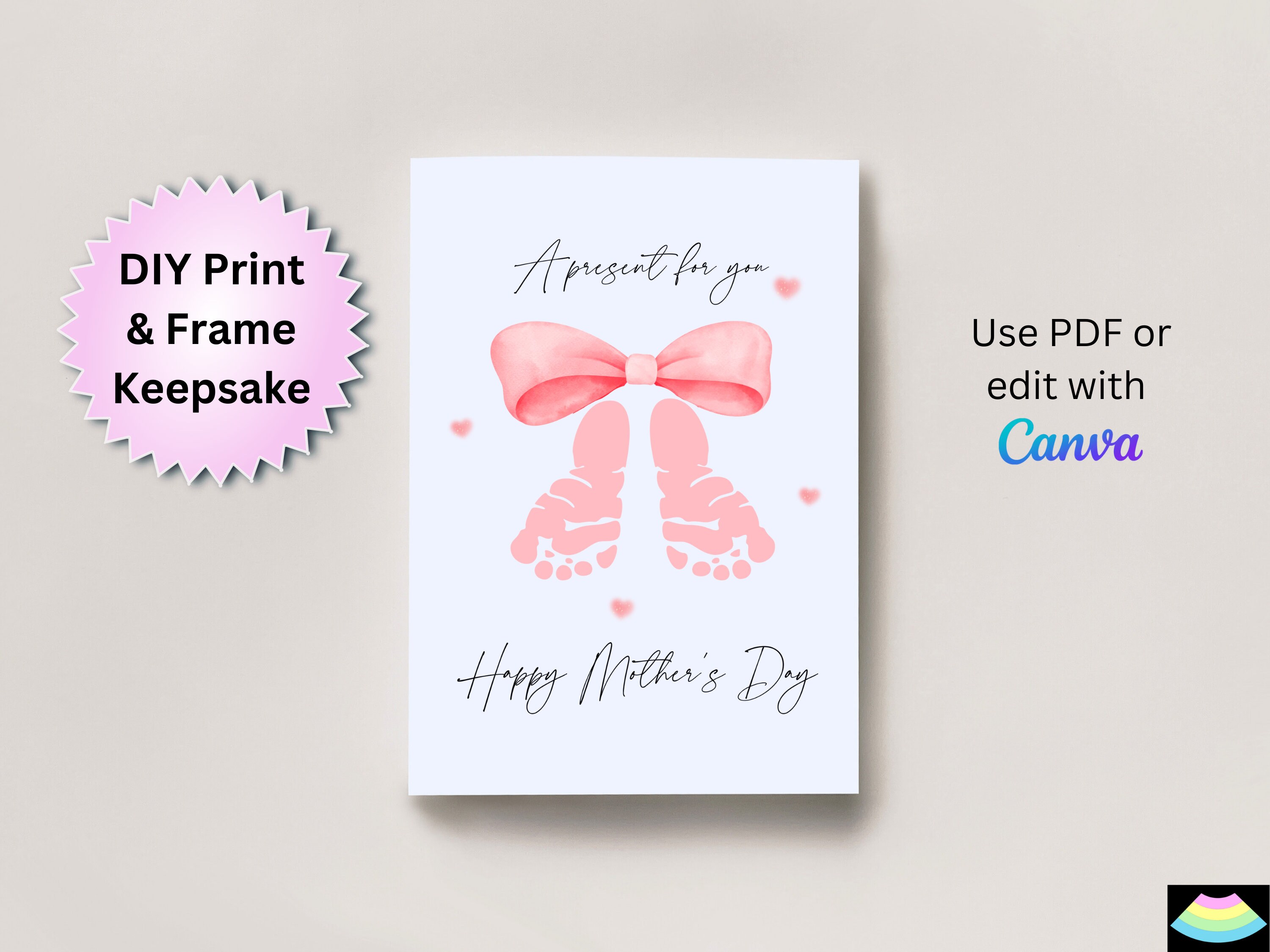 Mothers Day Baby Footprint Art Bow Keepsake, Printable Baby Keepsake ...