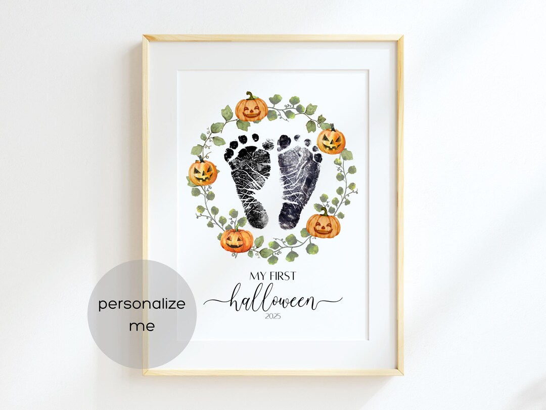 My First Halloween Baby Footprint Art: DIY Keepsake Printable Pumpkin ...