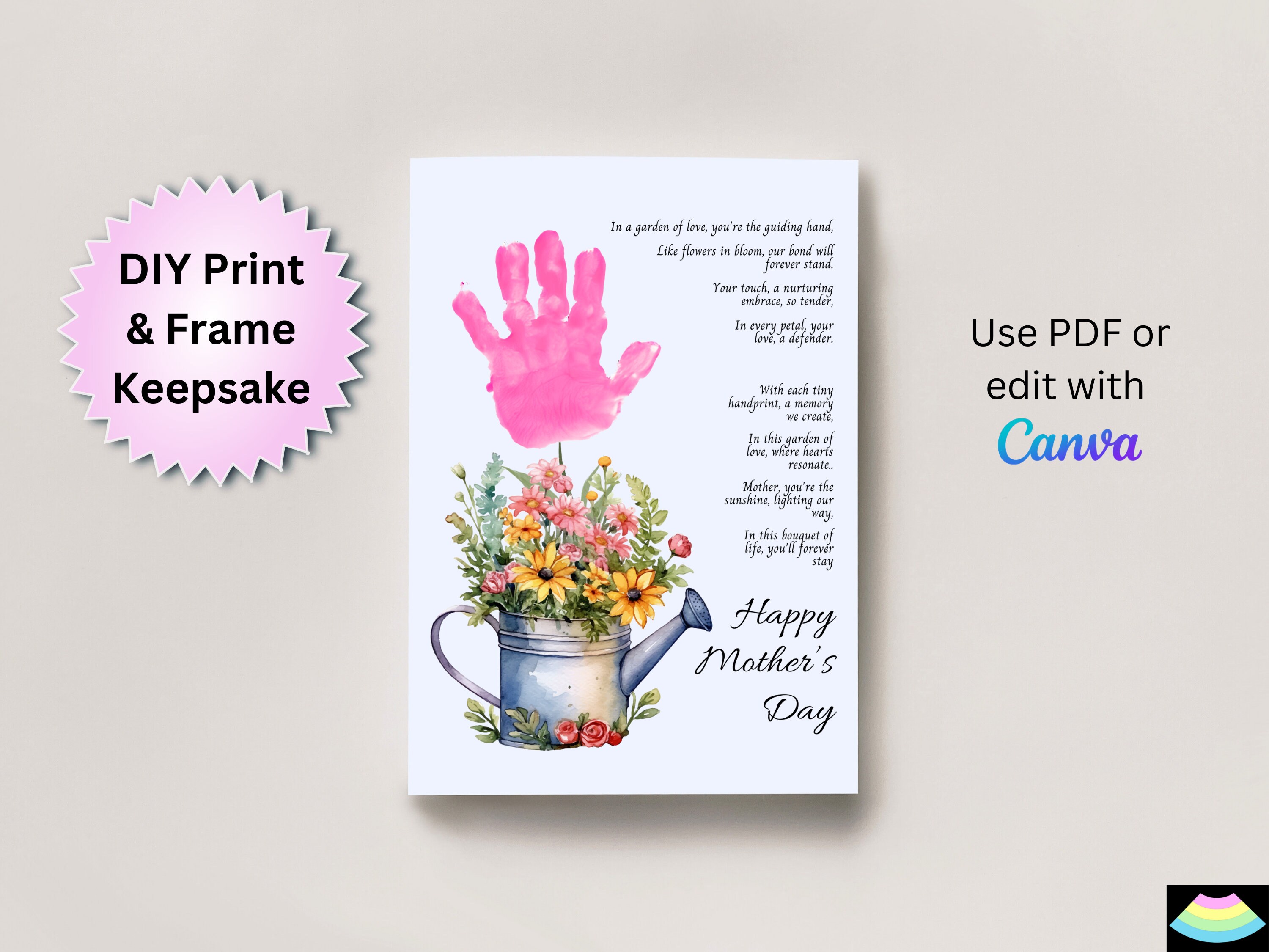 Printable Handprint Mother's Day Poem Arts and Craft Keepsake, Flower ...