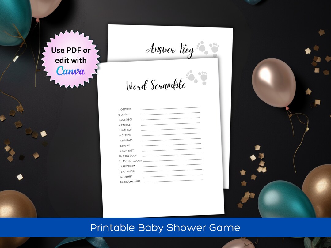 Printable Baby Shower Word Scramble Game With Answer Key, Baby Word ...