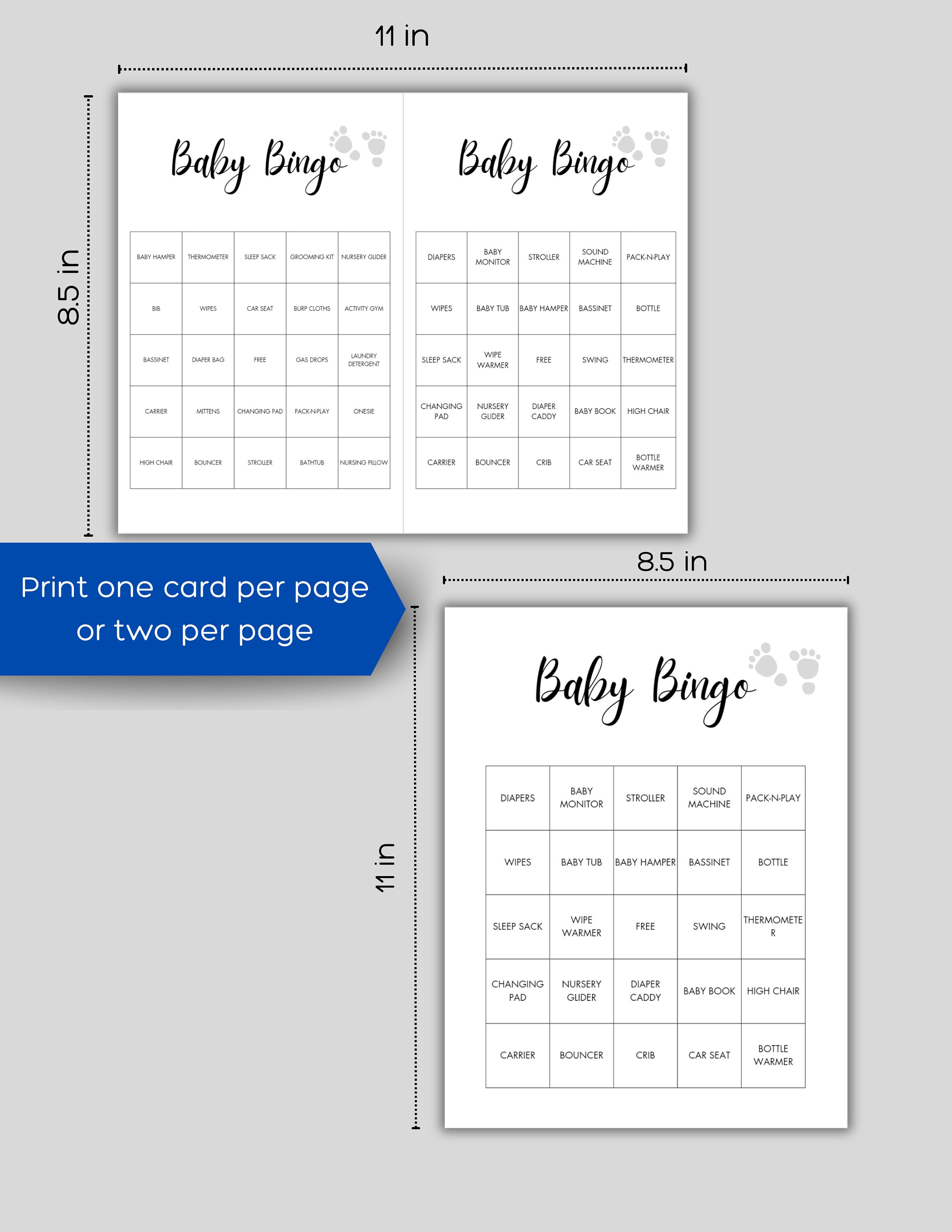 75 Printable Baby Bingo Game Cards for Baby Shower or Gender Reveal ...
