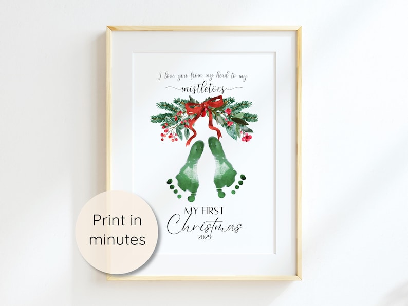 Mistletoes Footprint Art Printable: My First Christmas Craft DIY Gift ...
