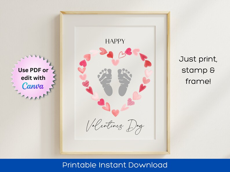 Valentines Day DIY Baby Keepsake Footprint Craft, Printable Activity ...