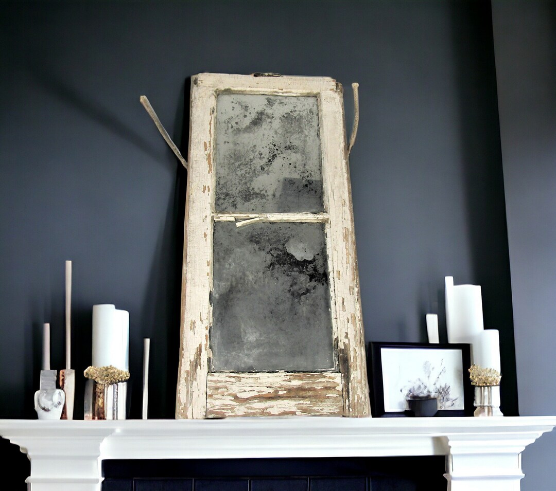 Antiqued Distressed Farmhouse Window With Color Washed Mirror - Etsy