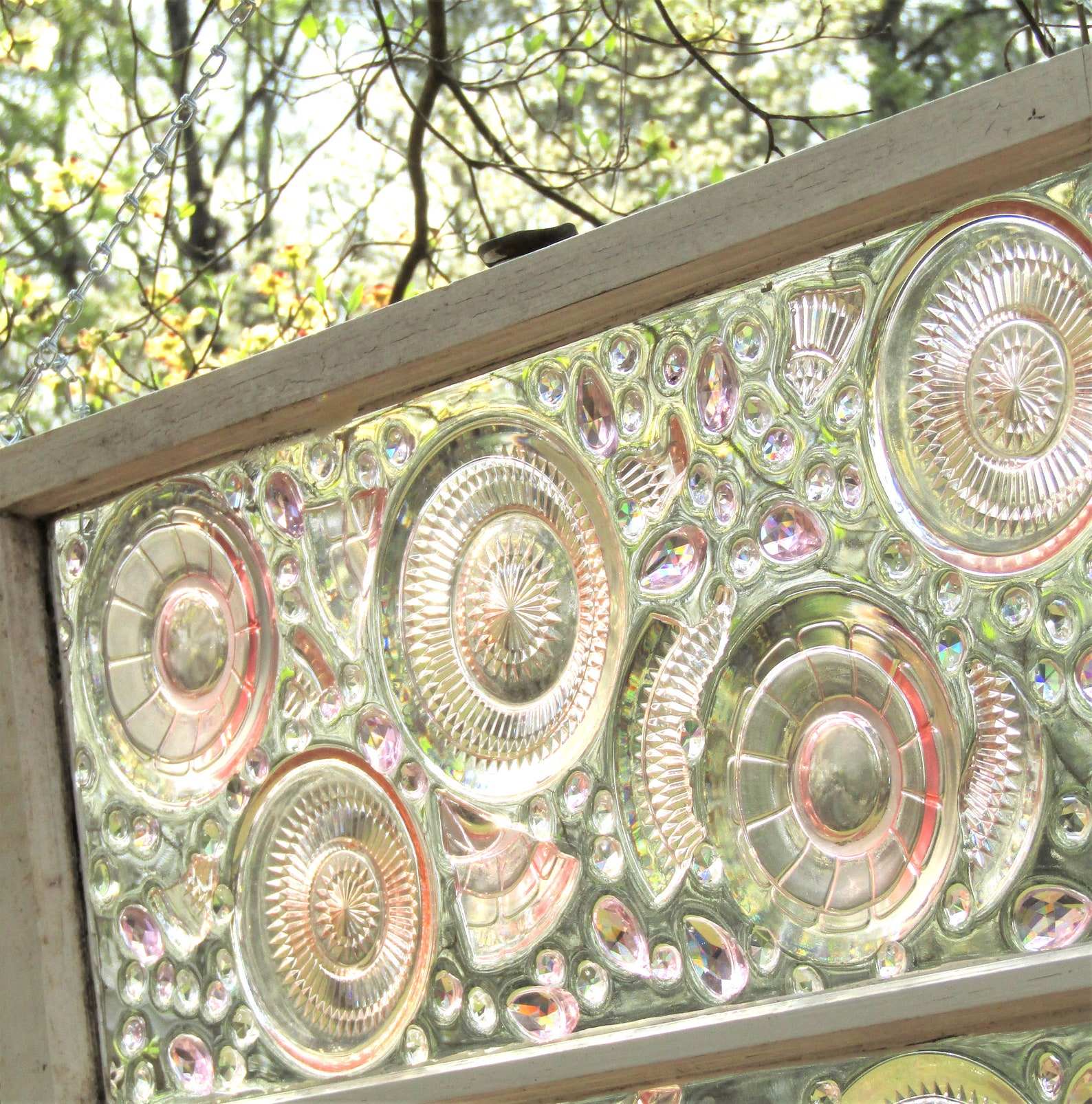 Suncatcher Window With Vintage Glassware Pale Pink Epoxy Resin and ...