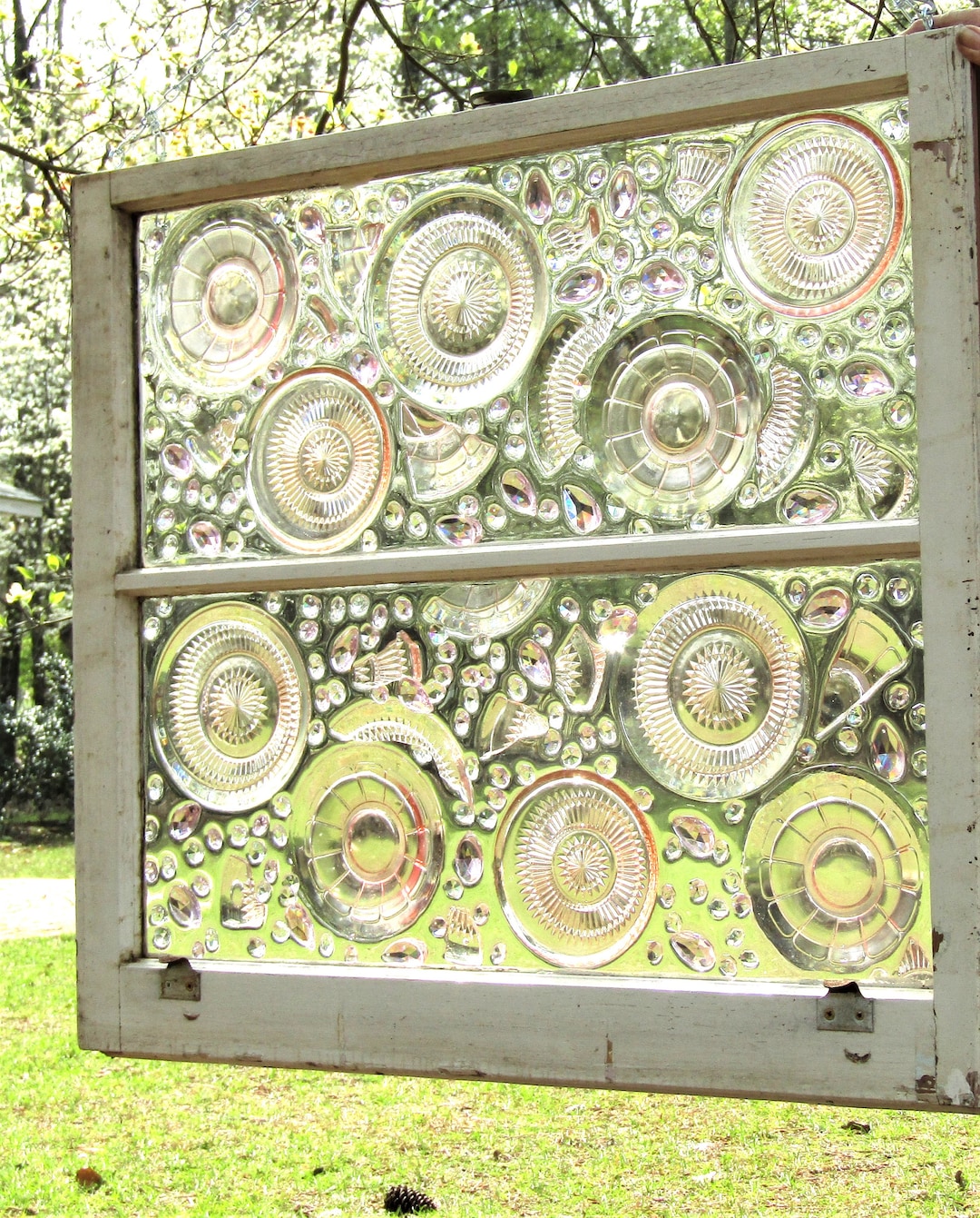 Suncatcher Window With Vintage Glassware Pale Pink Epoxy Resin and ...