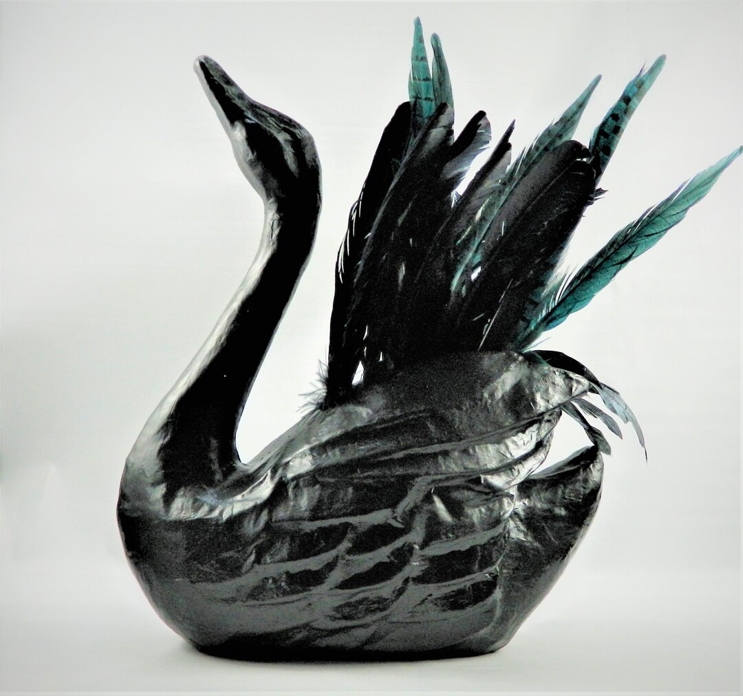 Papier Mache Black Swan Vase With Feather Arrangement - Etsy