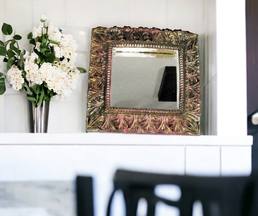 9" X 9" Square Plaster Hand Painted Framed Mirror - Etsy