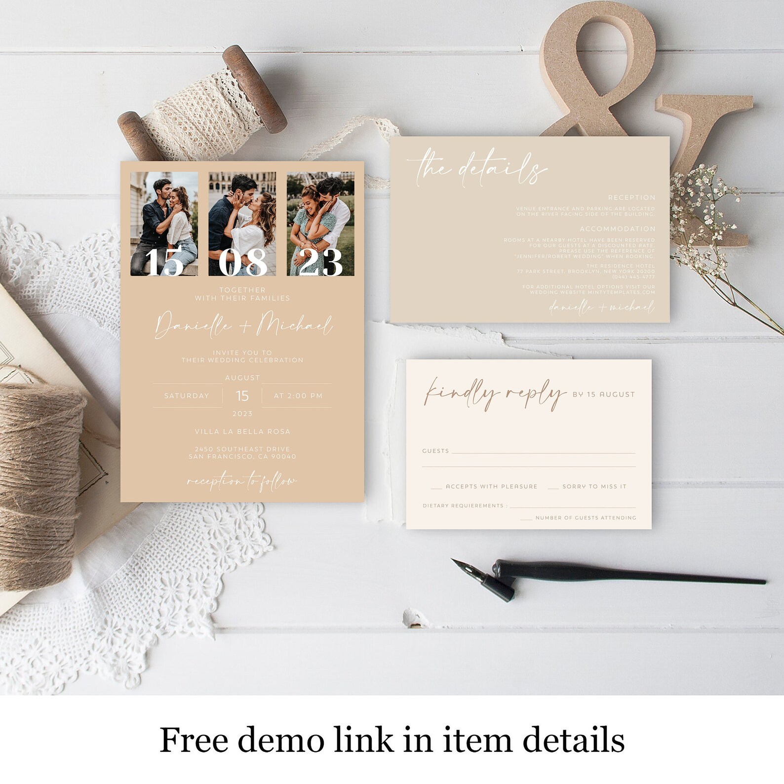 Beige Wedding Invitation Set Beige Wedding Invites With | Etsy