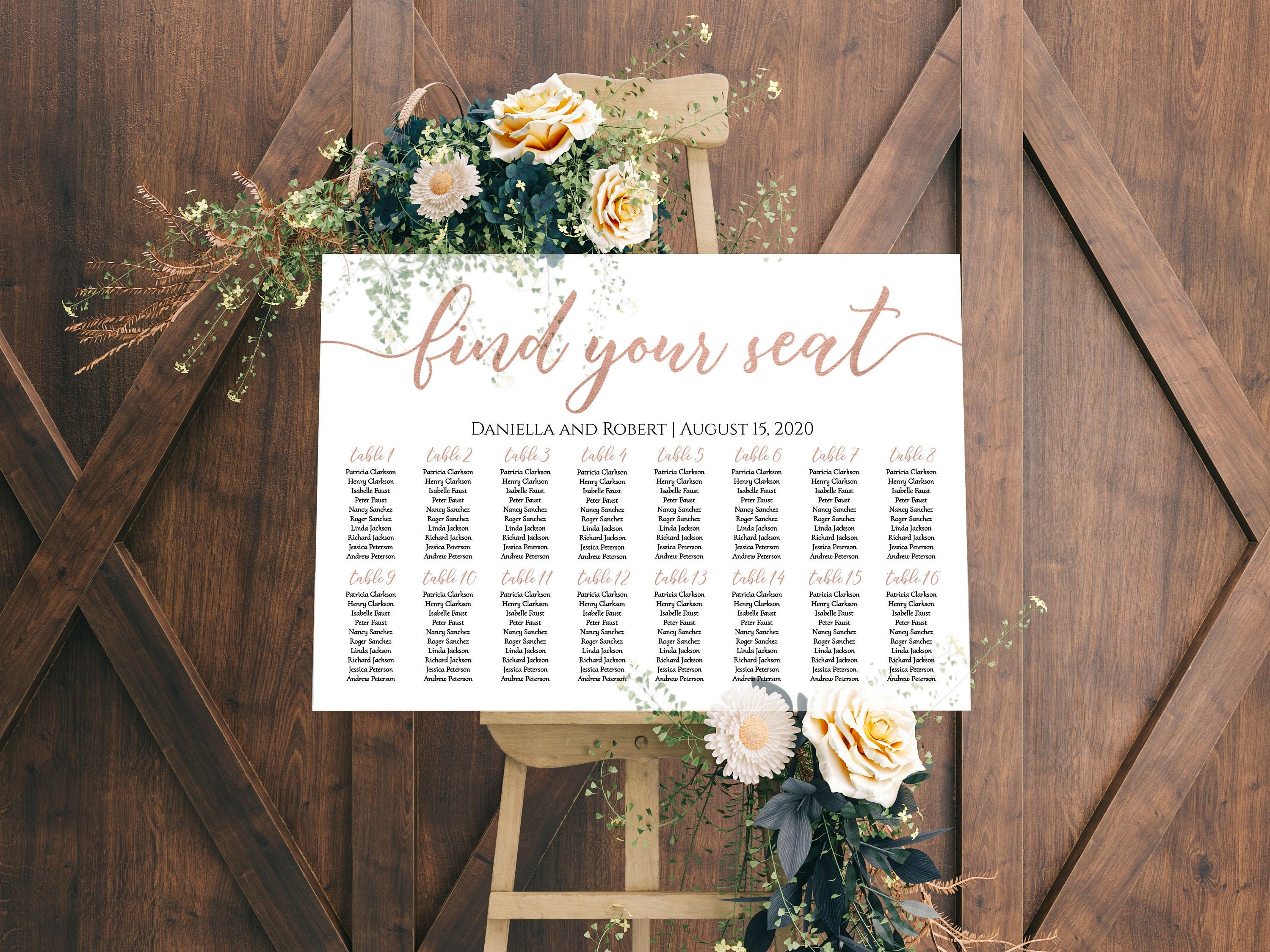 EDITABLE Wedding Seating Chart Template Printable Rose Gold - Etsy