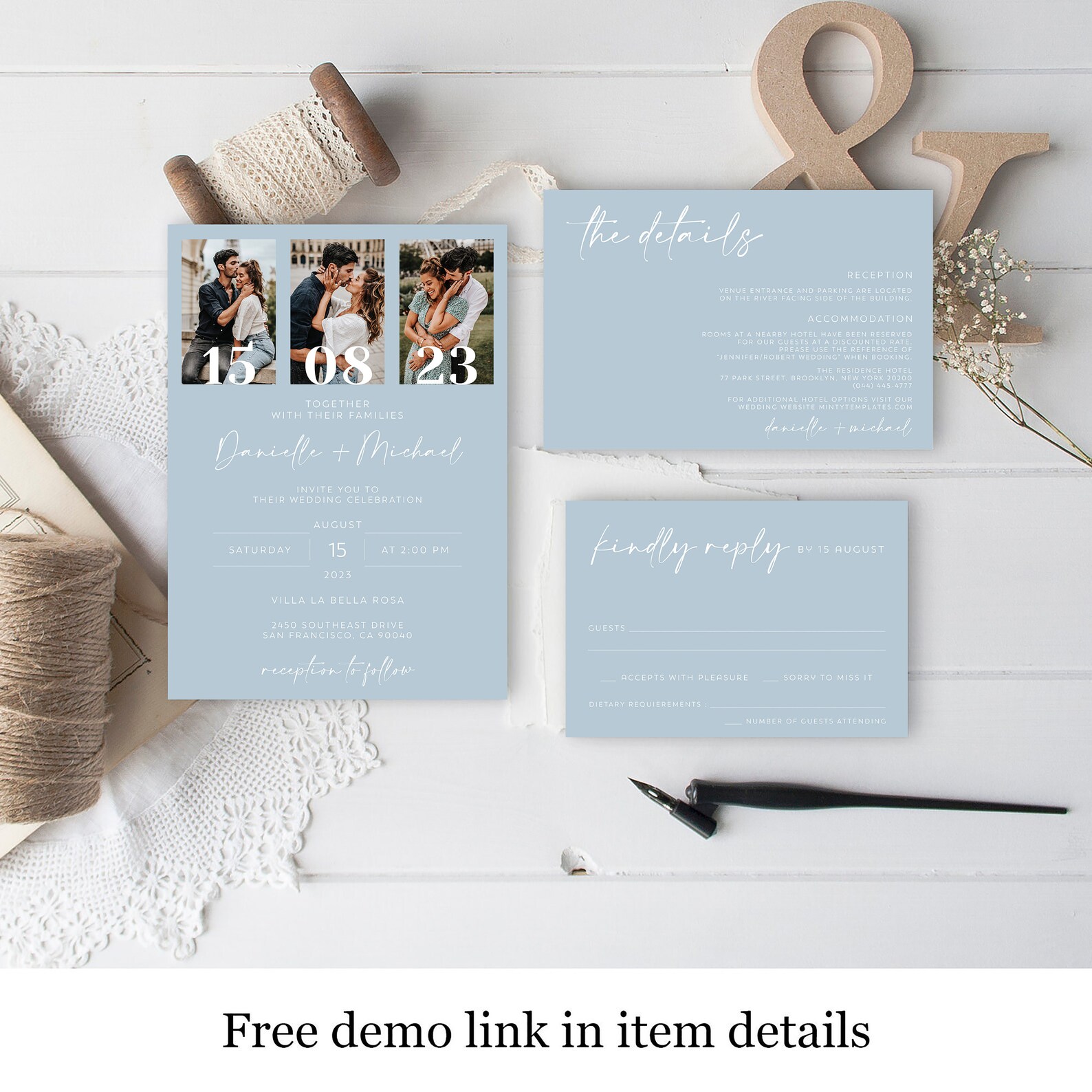 Dusty Blue Wedding Invitations Wedding Invitation Set - Etsy
