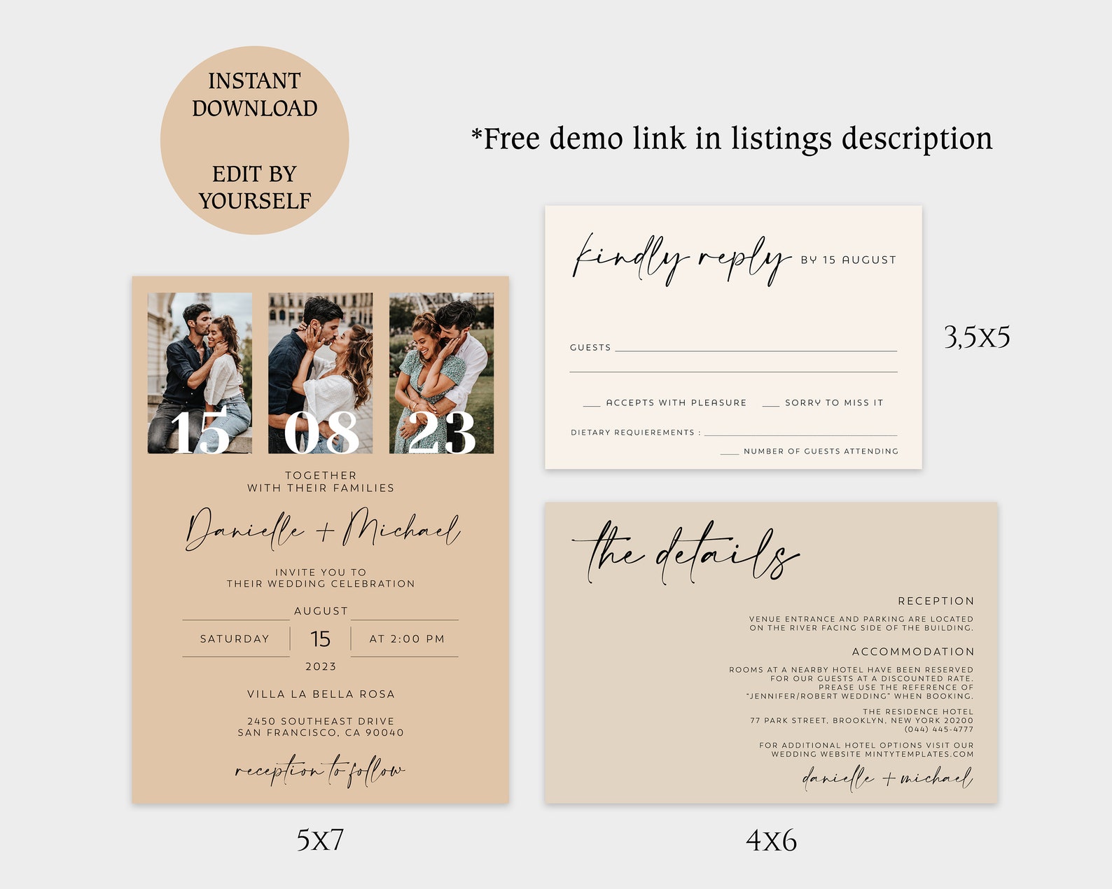 Beige Wedding Invitation Set Beige Wedding Invites With | Etsy