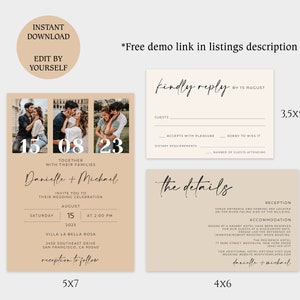 Beige Wedding Invitation Set, Beige Wedding Invites With Photo, Wedding ...