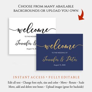 Navy Wedding Welcome Sign, Editable, Printable, TEMPLETT Signs, Instant ...