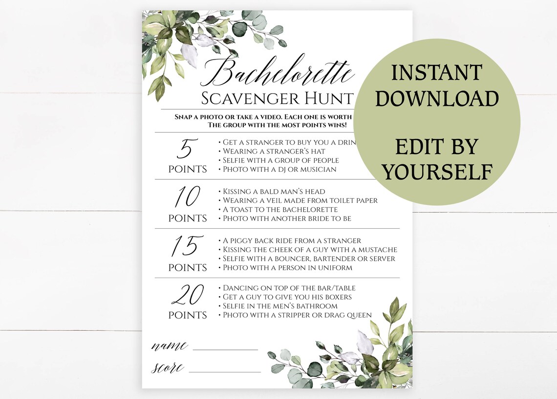 Bachelorette Scavenger Hunt Printable Editable Game Template - Etsy