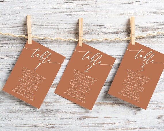 Rustic Terracotta Seating Chart Cards Wedding Table Plan | Etsy