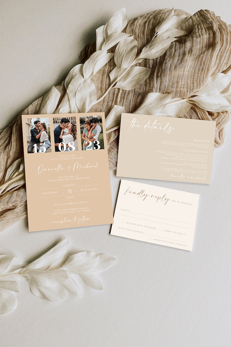 Beige Wedding Invitation Set Beige Wedding Invites With - Etsy