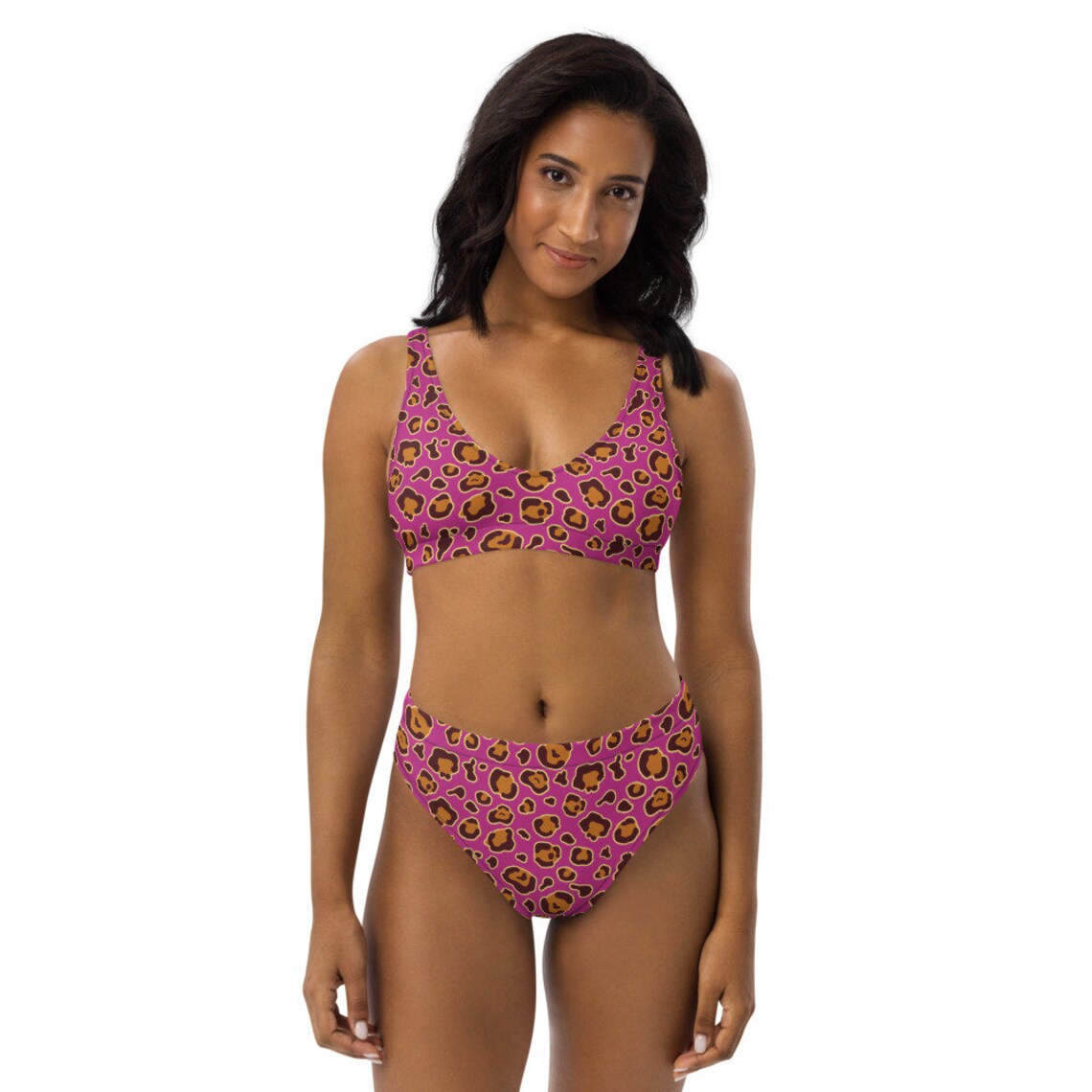 Pink Cheetah Print High Waisted Bikini Etsy