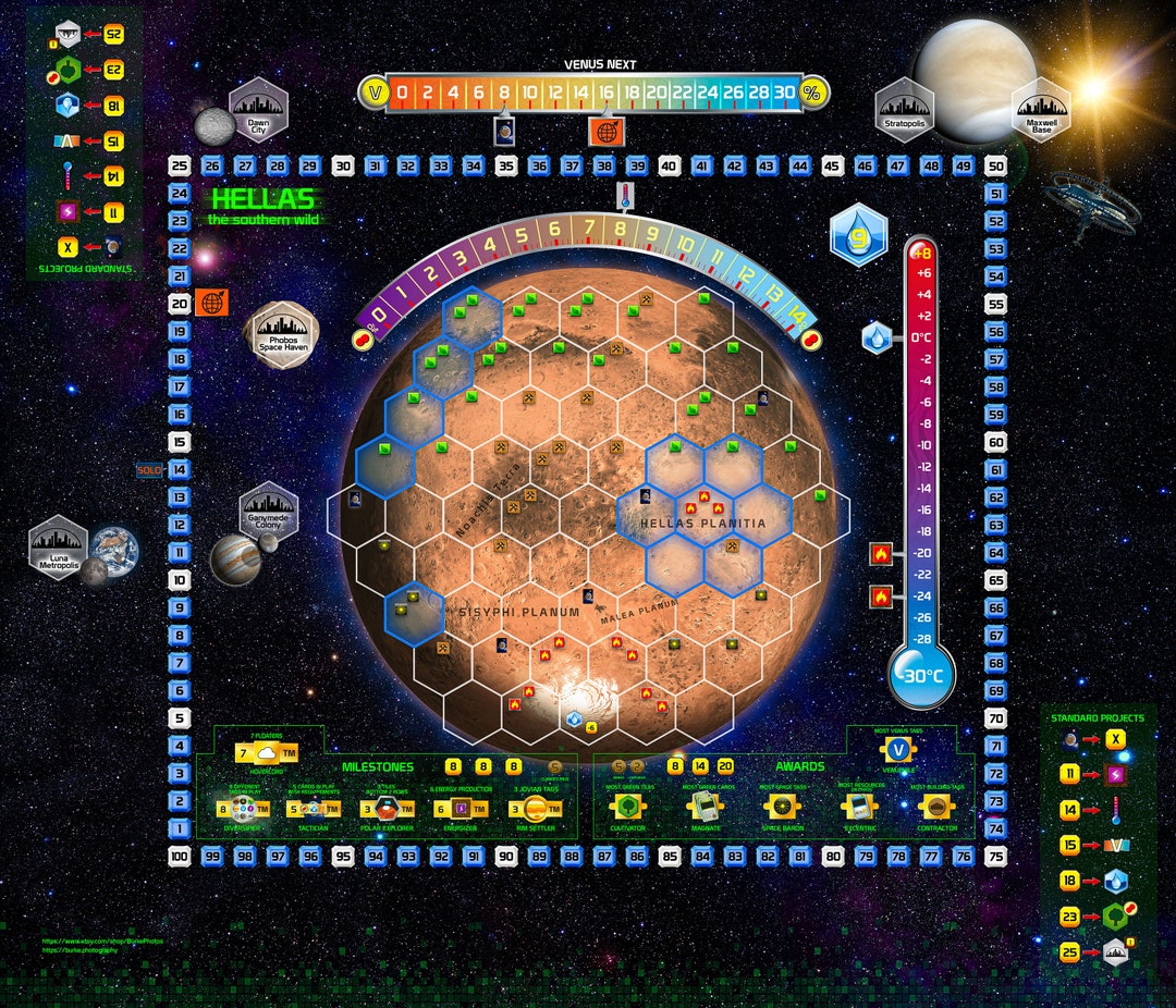 Terraforming Mars - Hellas Map - VENUS NEXT Game Board Image for ...